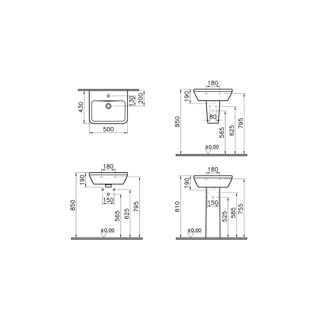 VitrA Integra Square Basin - 500MM x 430MM