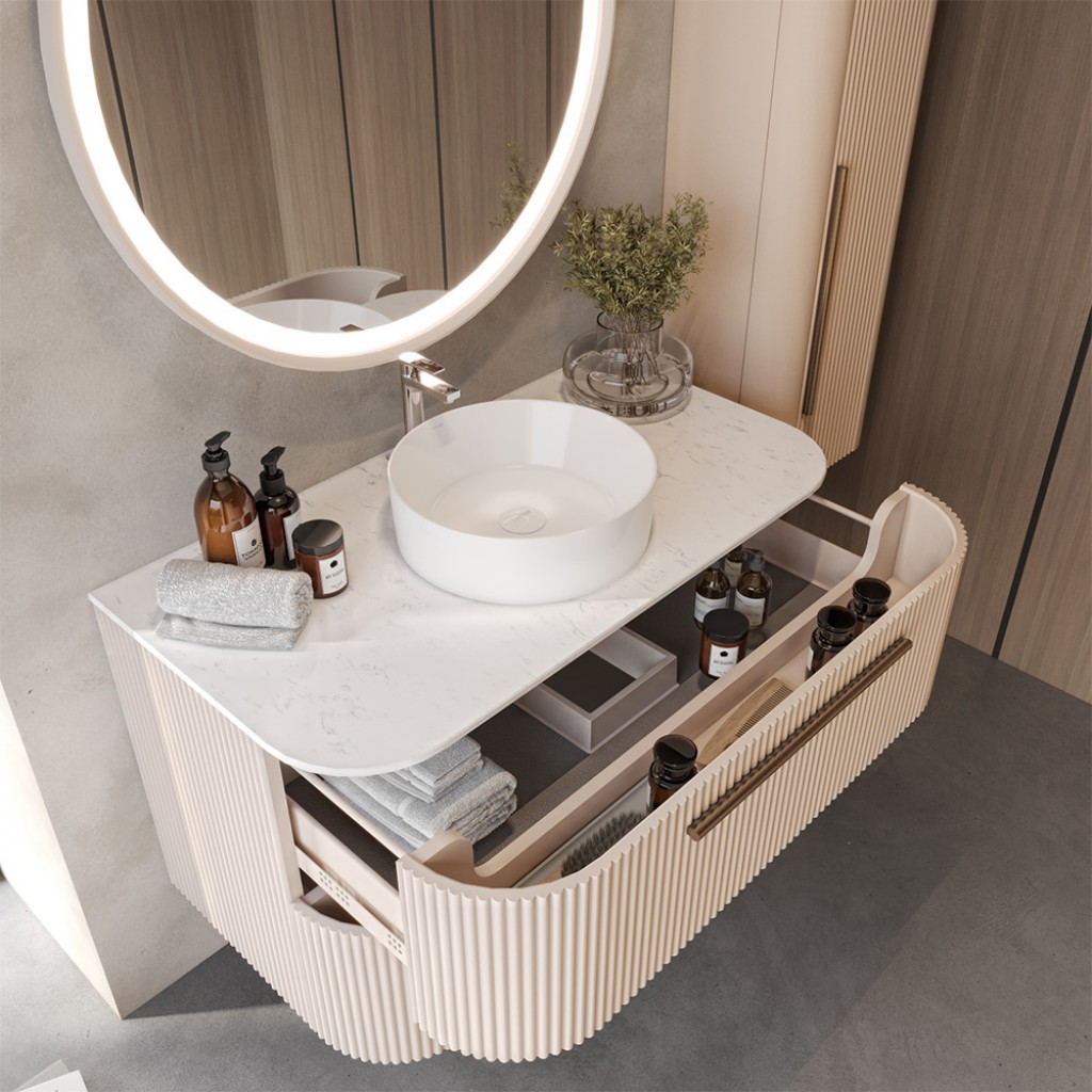 Creavit Rayas Wall Hung Vanity Unit & Basin - 1000MM - Powder Color