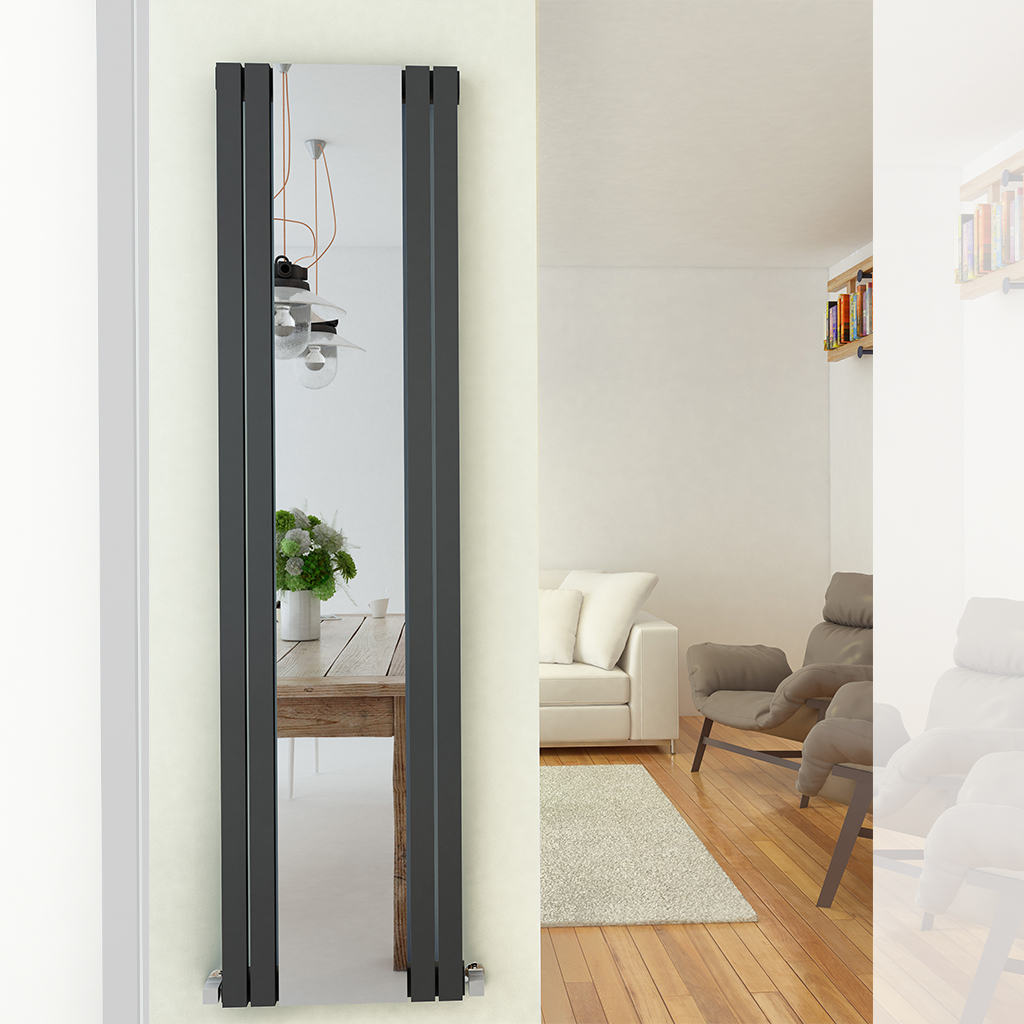 Sanica Fredo Vertical Single Panel Mirrored Steel Designer Radiator
