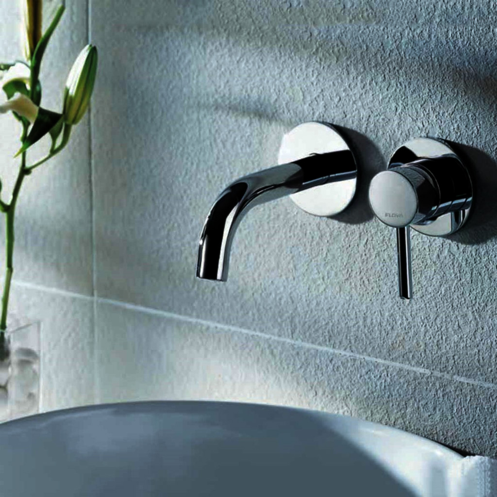 Flova Levo Chrome Wall Mounted 2 Tap Hole Basin Mixer Tap + Clicker Waste