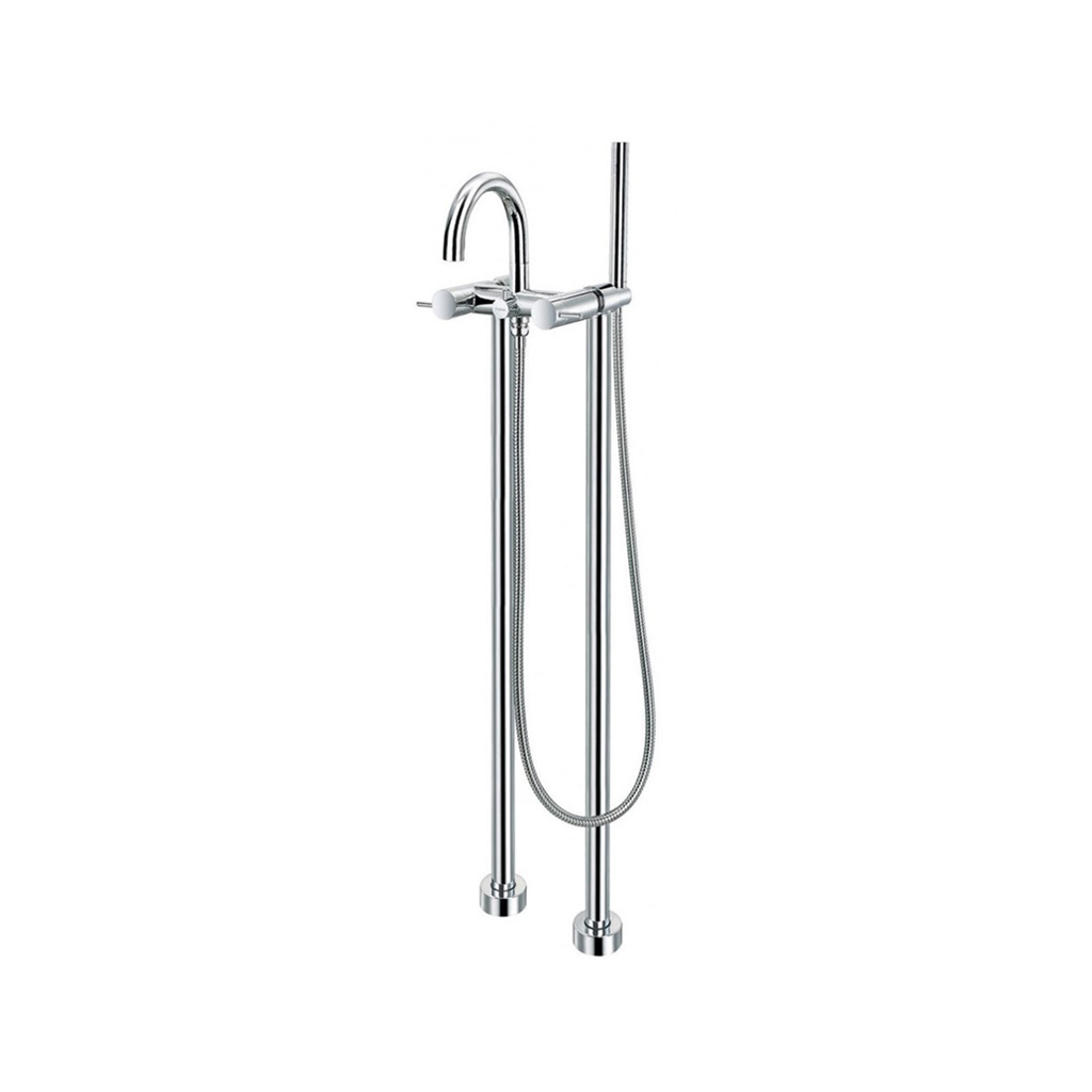 Flova Levo Chrome Floor Standing Bath Shower Mixer + Handset Kit