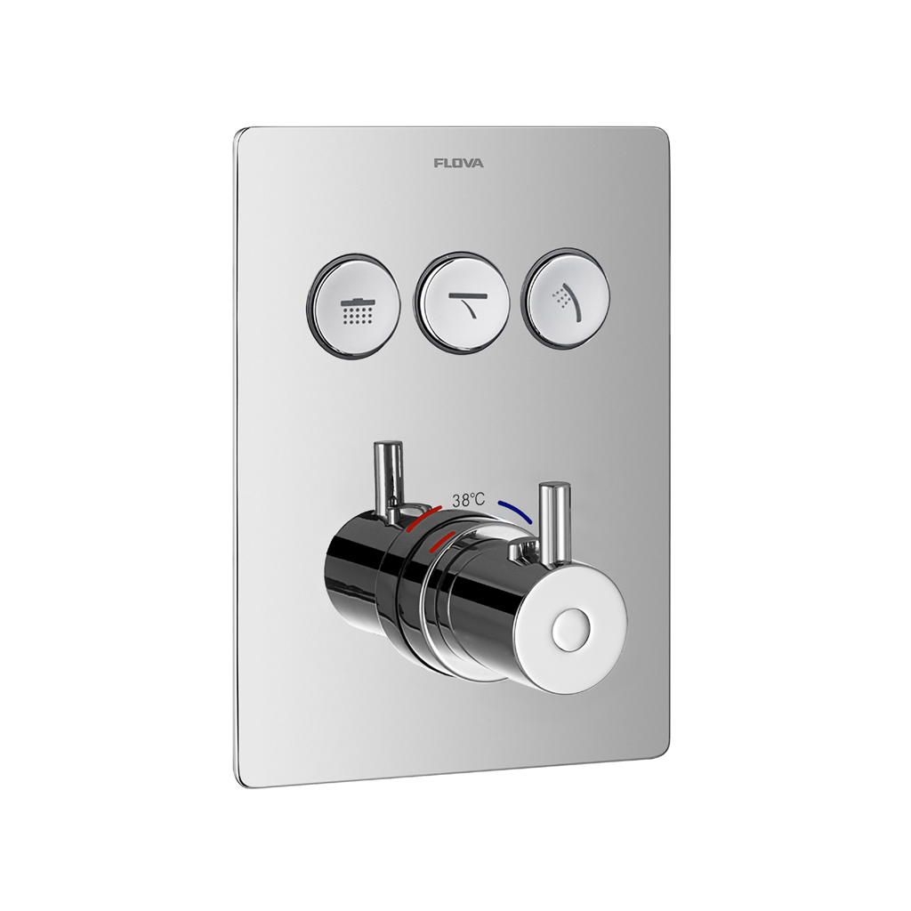 Flova Levo Chrome Square GoClick Concealed Thermostatic 3 Outlet Shower Set