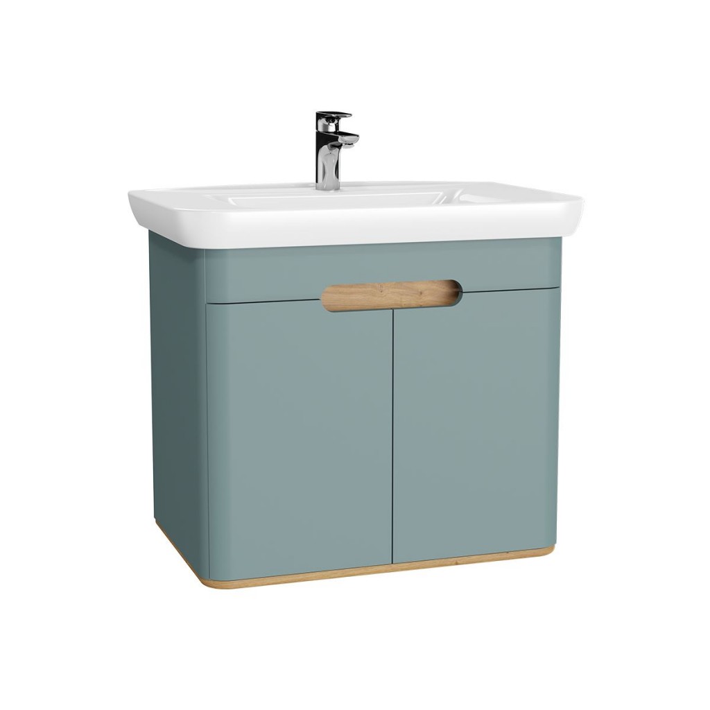 Vitra Sento Vanity Unit & Basin With Doors - 800MM Matt Fjord Green