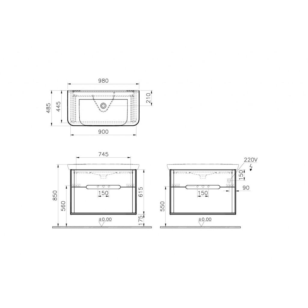 Vitra Sento Vanity Unit & Basin 2 Drawers - 1000MM Matt Light Grey